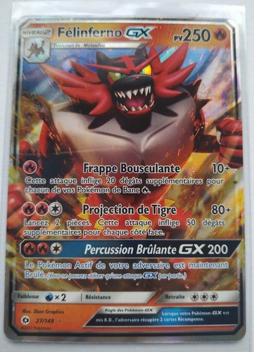CARTE POKEMON RARE NEUVE FELINFERNO GX 250 PV 27/149 PA V NI EX SOLEIL ...