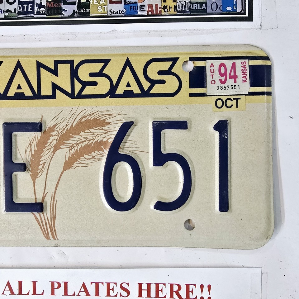 1994 KANSAS LICENSE PLATE 🔥FREE📬🔥 GKE 651 ~ VINTAGE WHEAT GRAPHIC TAG ...