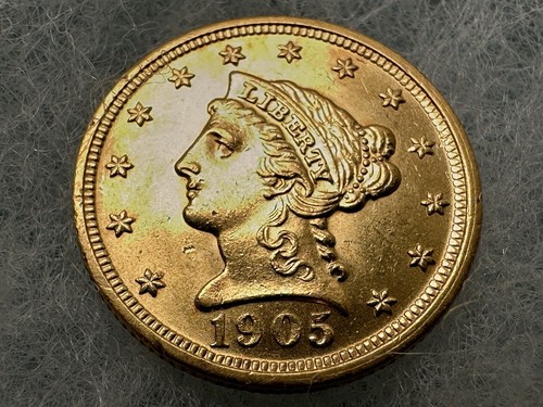 1905 US 2 1/2 Dollar Quarter Eagle Gold Coin $2.50 Liberty Hi-Grade ...