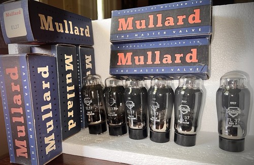 SIX NOS MATCHED Mullard Blackburn EL37 Tubes Codes R61/B7J Tested GM ...