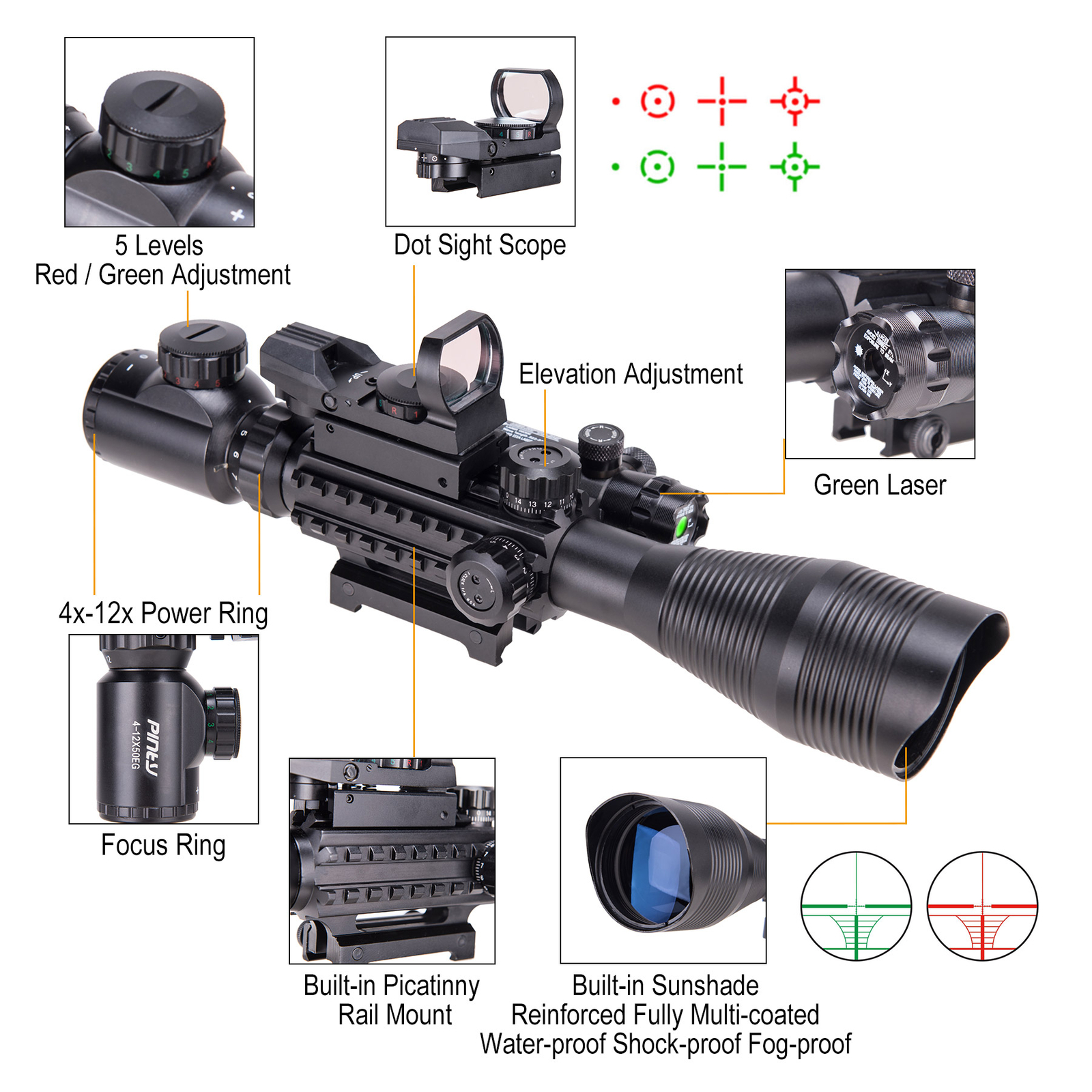 Pinty 4-12X50 Rangefinder Reticle Rifle | Grelly USA