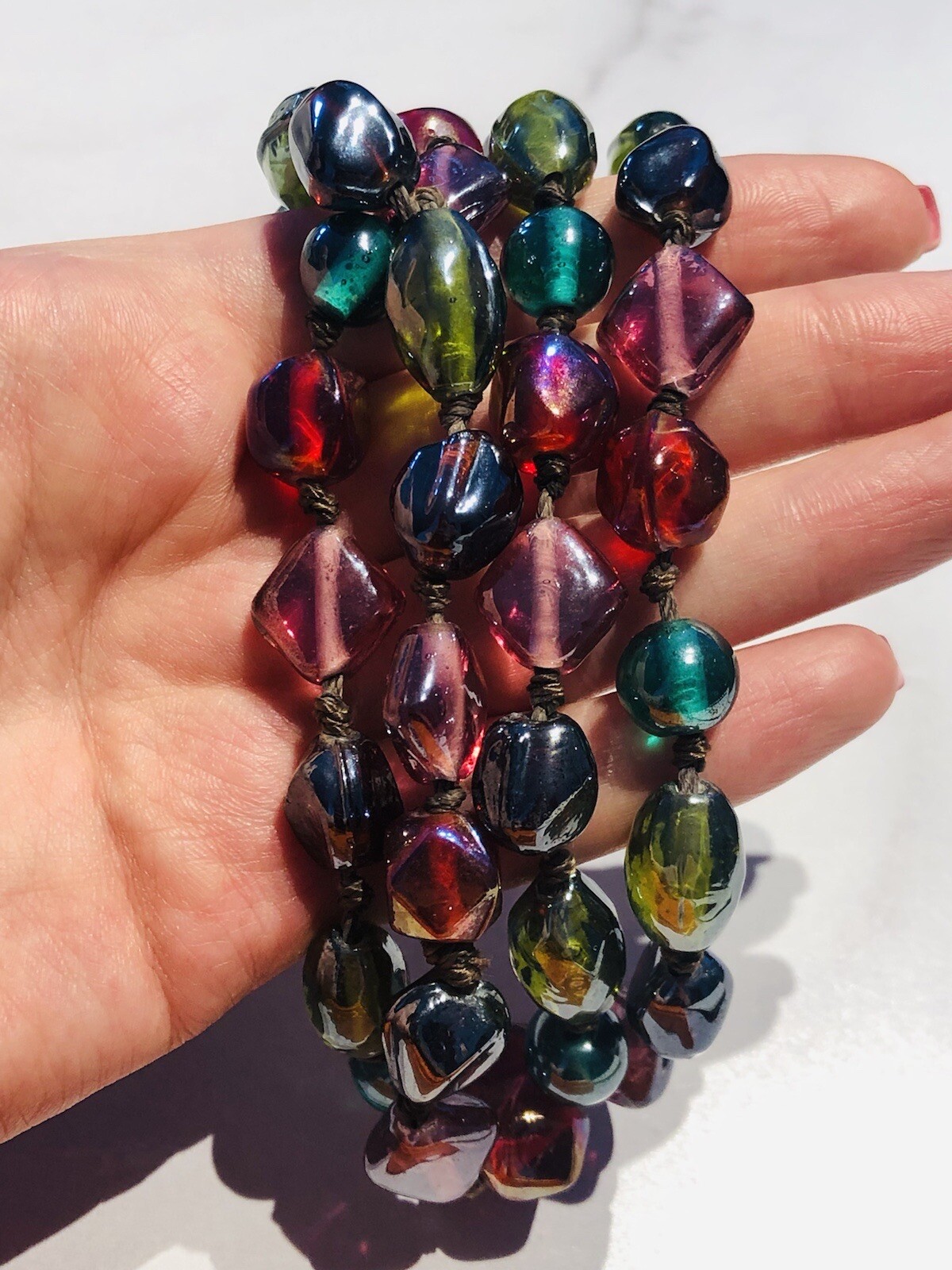 Vintage 1960’s Green Red Purple Iridescent Glass Bead… - Gem Vintage 1960’s Green Red Purple Iridescent Glass Bead… - Gem