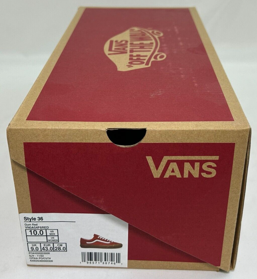 VANS Men's Style 36 Sneakers GUM Red Size 10 | eBay