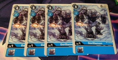 x4 Playset Digimon GORILLAMON BT1-037 Blue Common TCG | eBay