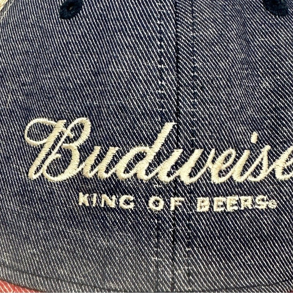 Denim Trucker Style Budweiser King of Beers Baseball Cap Hat - RED TAN ...