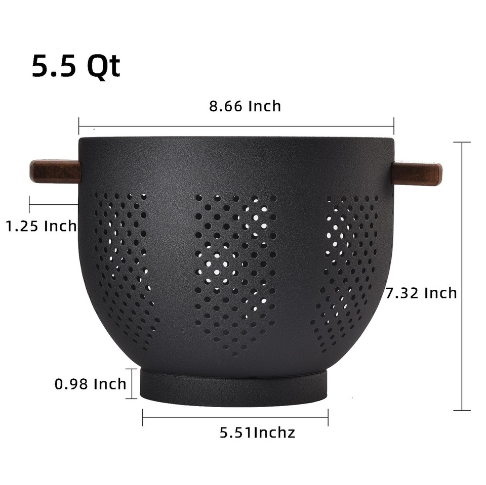 Metal Colander with Wood Handle and Stable Base, Coated Steel Kitchen ...