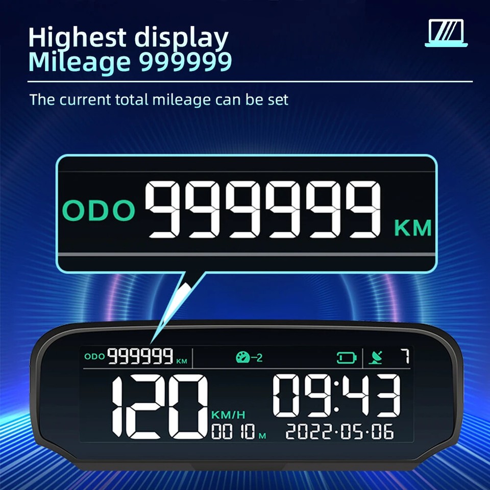 Solar HUD GPS Car Head Up Display Wireless Speedometer Speed Satellite ...