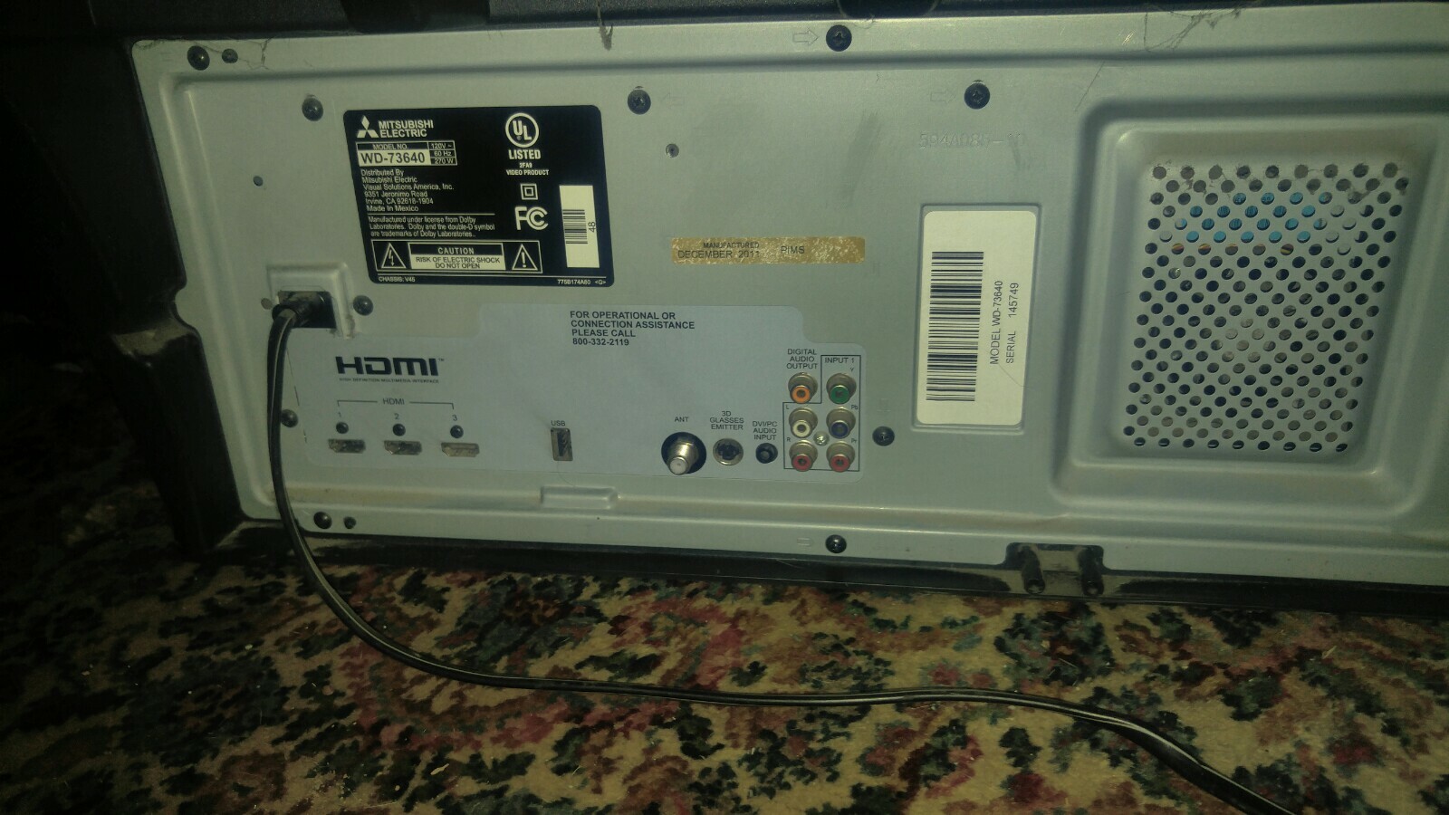 Mitsubishi WD-73640 73" Inch Television HDMI Projection With Remote ...