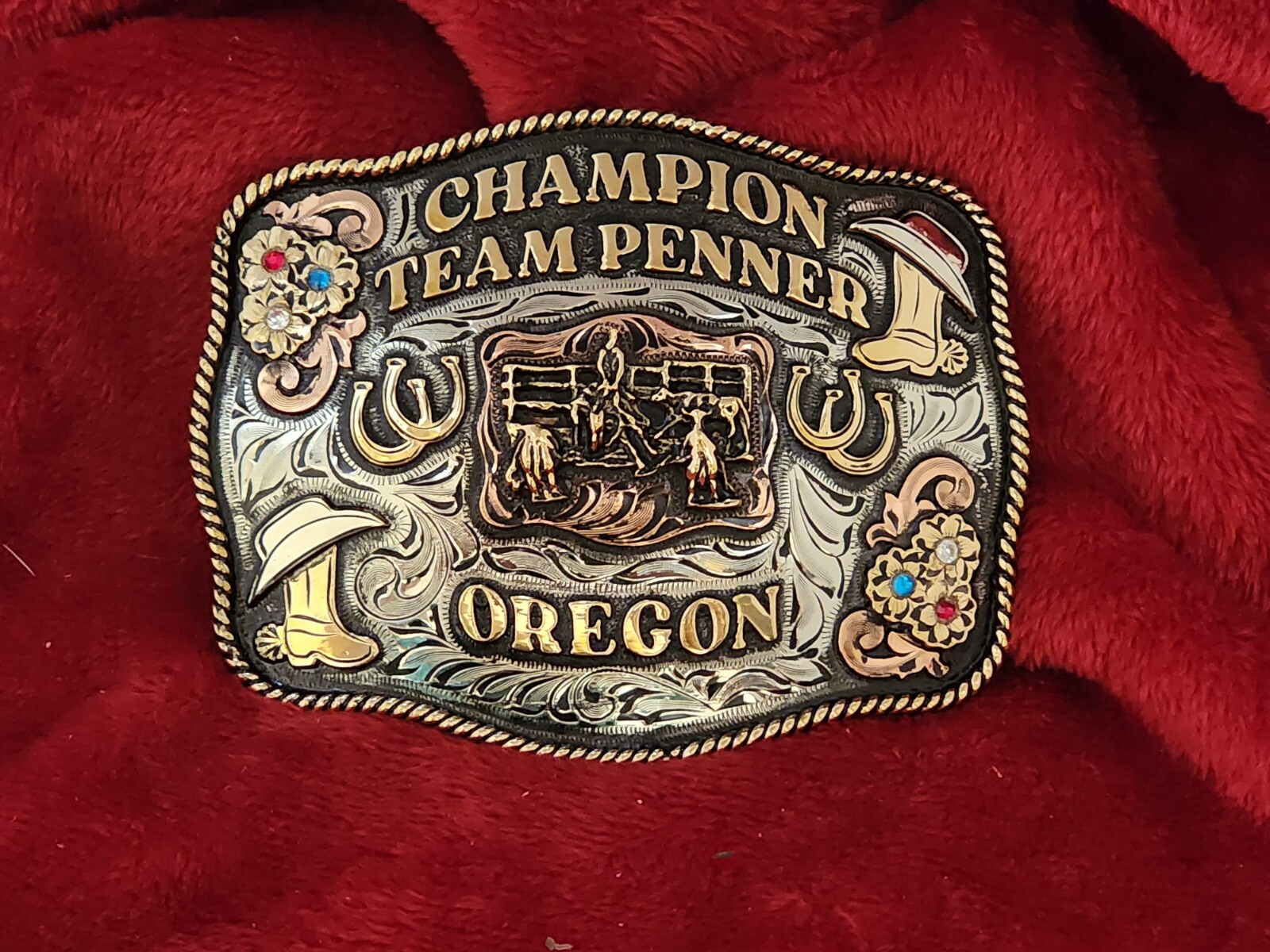 TROPHY CHAMPION RODEO BELT BUCKLE☆PROFESSIONAL TEAM PENNER☆OREGON☆RARE ...