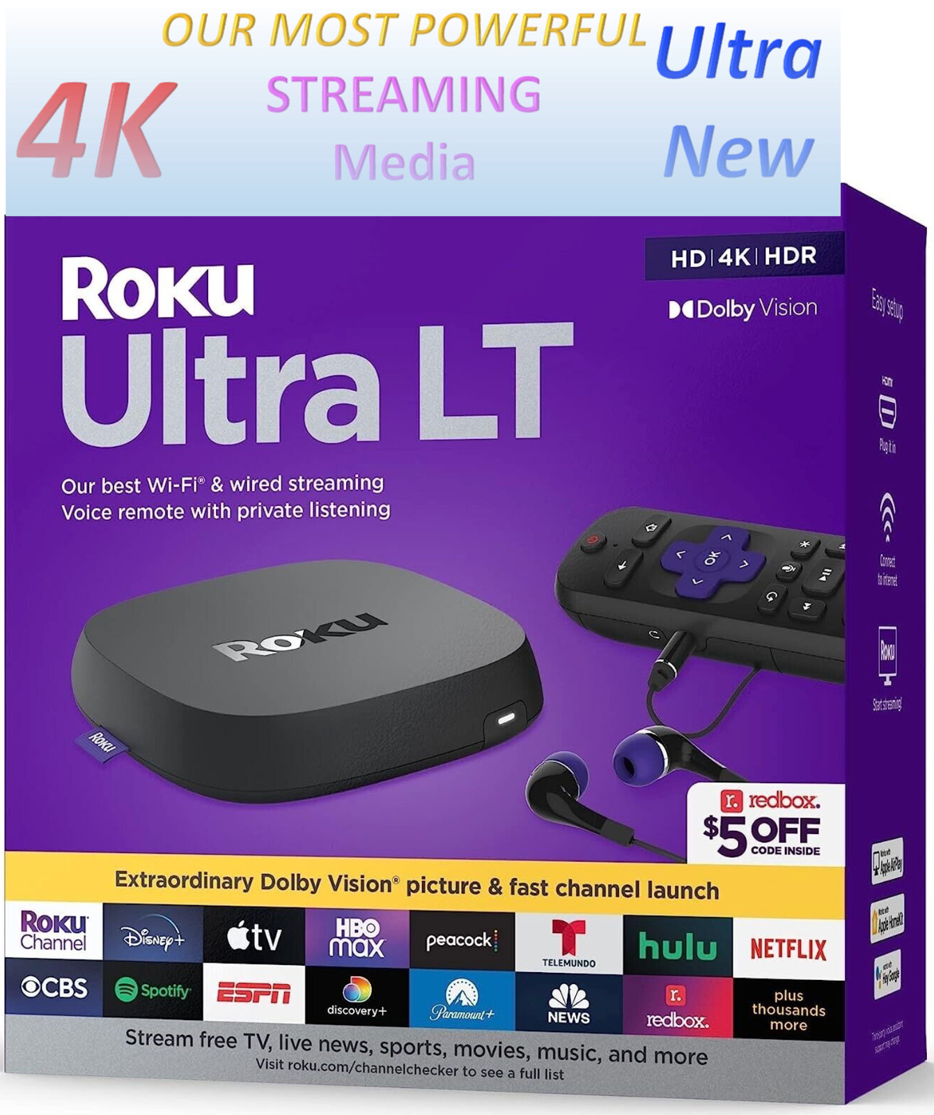 Newest Roku Ultra LT HD/4K/HDR Dolby Vision 4-Core Streaming Media ...