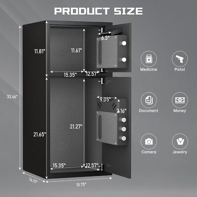 7.0 Cub Safe Box, Home Large Safe with Deposit Slot and Backlit ...