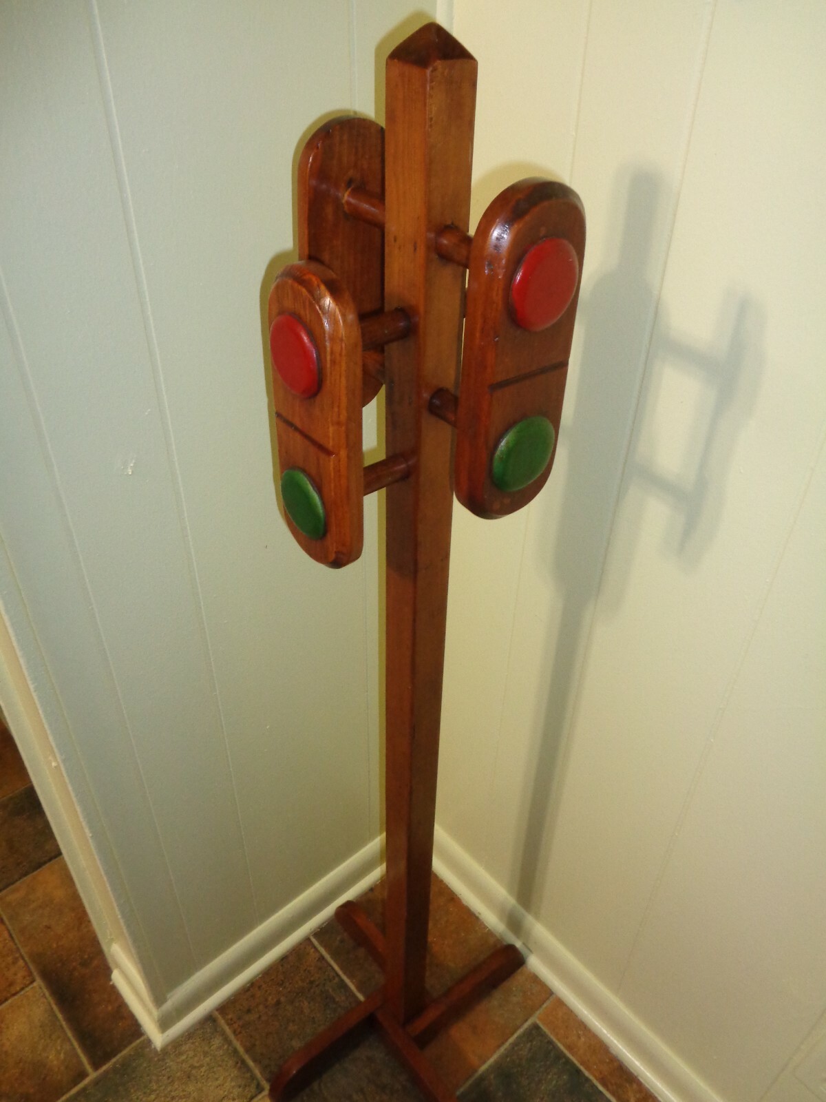 Vtg Wood Traffic Light Red Green Pole Funky Folk Pop Art Deco Kitschy ...