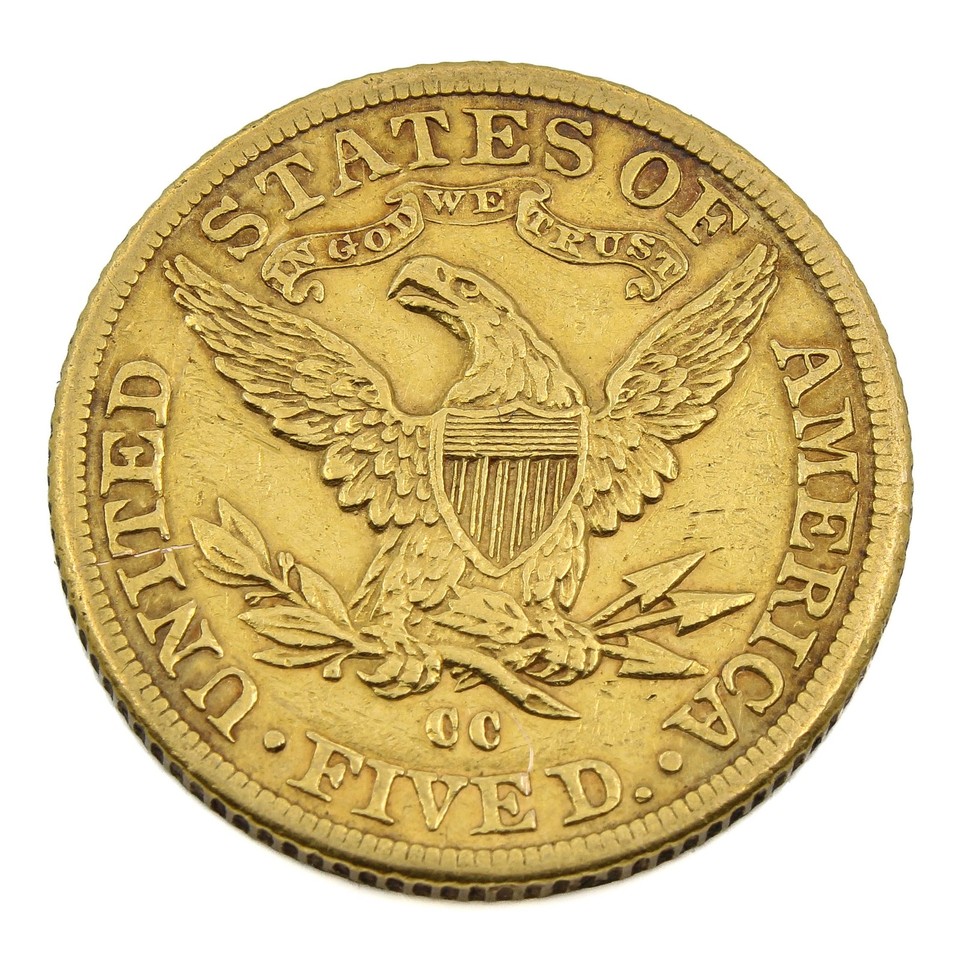 1891-CC $5 Liberty Head Half Eagle United States Gold Coin Carson City ...