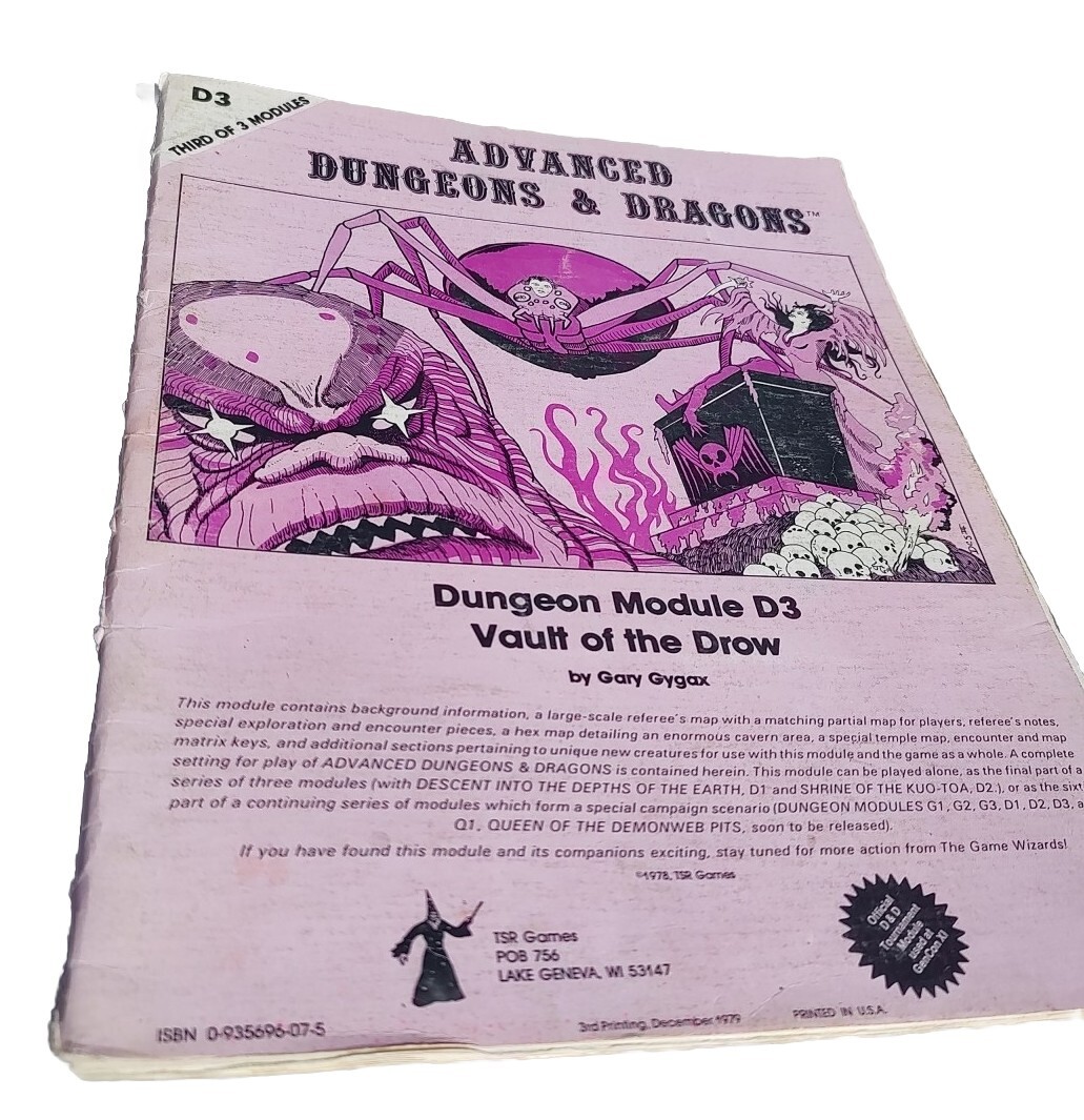 AD&D Vault of the Drow Module D3 - 1978 Dungeons & Dragons TSR Gary ...