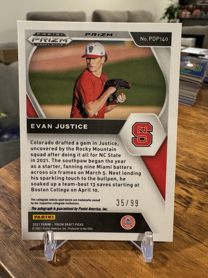 2021 Panini Prizm Draft Picks Evan Justice Blue Prizm Prospect Auto ...