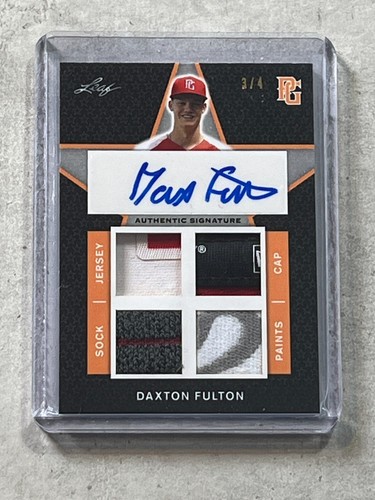 2019 Leaf Perfect Game Daxton Fulton Quad Patch Auto /4 #MA-DF1 Miami ...