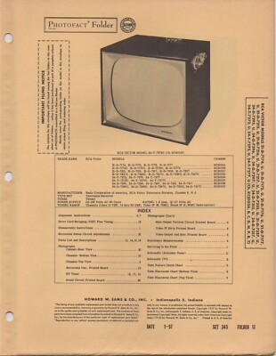 1957 RCA VICTOR 21-D-7174 TELEVISION SERVICE MANUAL PHOTOFACT 7174U 21 ...