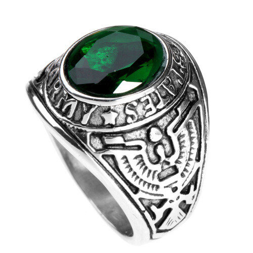 Vintage Green CZ America Eagle US Army Ring Stainless Steel Army ...
