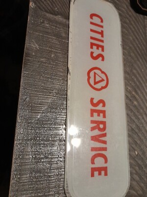 VINTAGE GLASS CITIES SERVICE GASOLINE / MOTOR OIL GLASS GAS PUMP SIGN ...