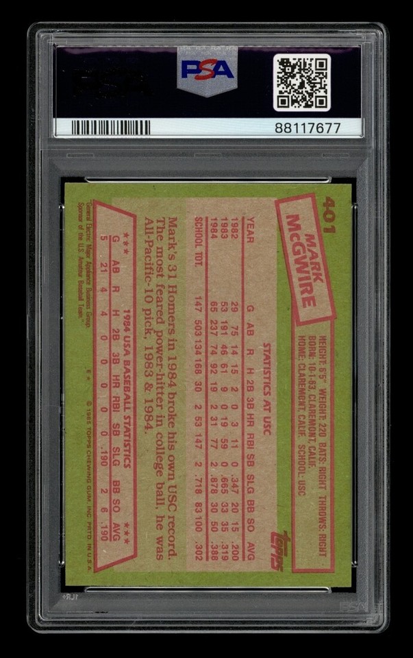 1985 Topps Set-Break #401 Mark McGwire 1984 USA Baseball Team PSA 9 ...