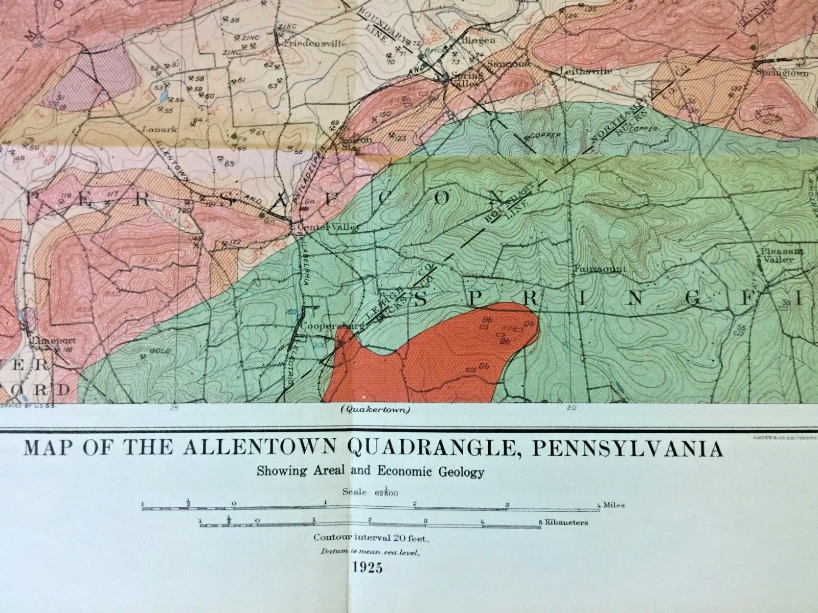 Atlas of Pennsylvania ALLENTOWN QUADRANGLE 1925 1st w/ 4 MAPS ...