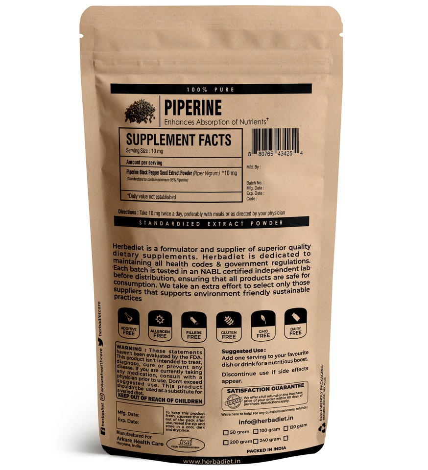 Piperine 95% Black Pepper Extract Powder 95% By HPLC Bioavailability ...