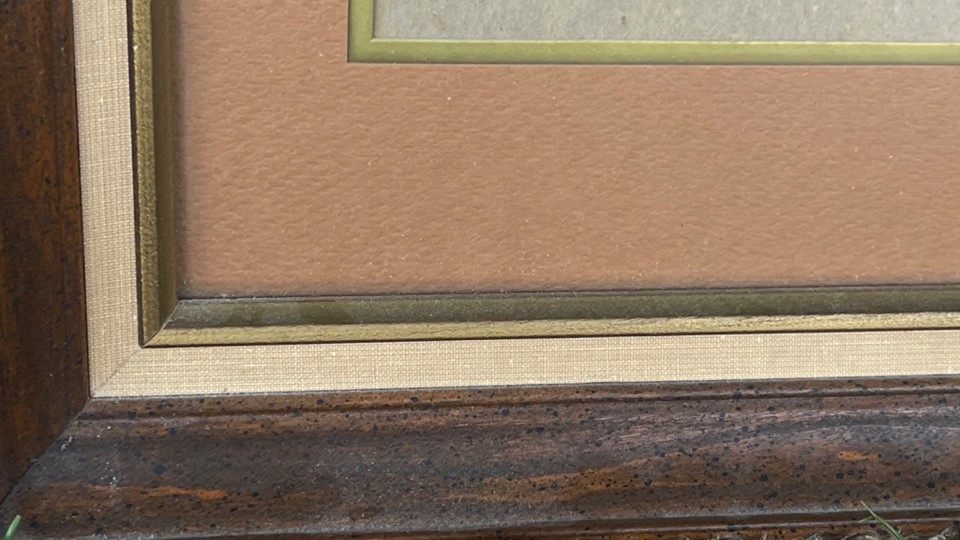 3 VTG MID-CENTURY 14x17 WOOD PICTURE FRAMES Gold Foil Double Matted ...