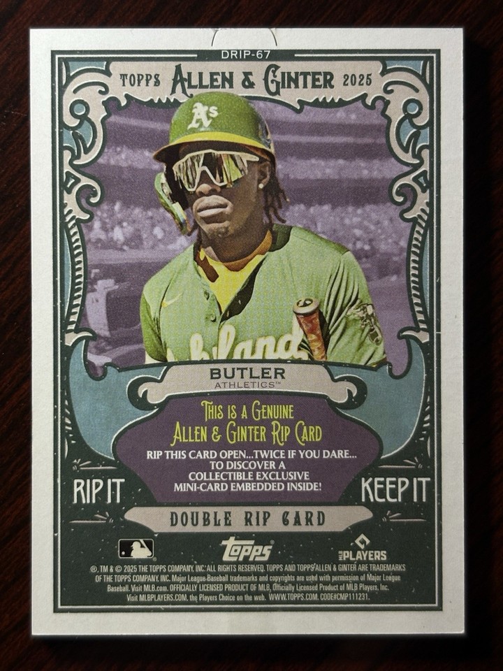 2025 Topps Allen & Ginter Brent Rooker/Lawrence Butler Double Rip Card ...