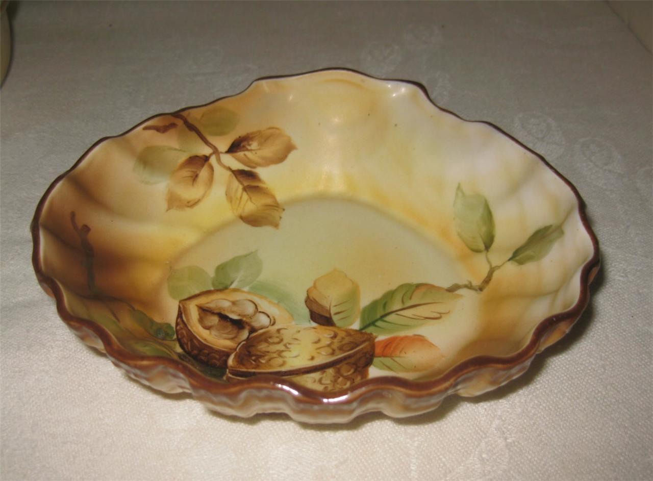 antique NIPPON SHELL Shape BOWL Nut Dish WALNUT HP Decoration Noritake ...
