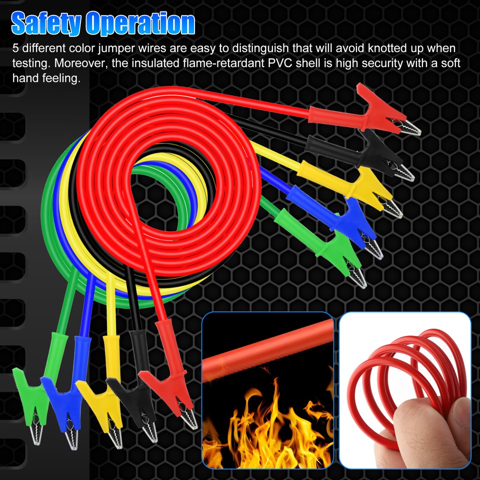 5Pcs Alligator Clips Electrical Test Leads Set 30V 15A Jumper Wires ...