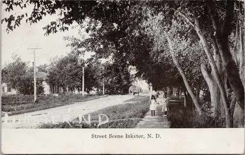 Inkster ND Street Scene Two Girls Sidewalk North Dakota Litho Postcard ...