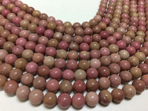 3 Strand Natural Pink Rhodonite Round Smooth 8mm Rhodonite Beads 12 ...