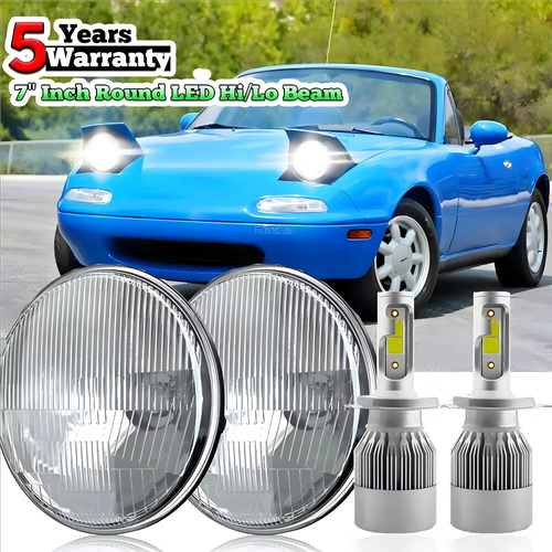 New 100W 7" inch Round LED Headlight High/Low for Mazda 90-97 NA Miata ...