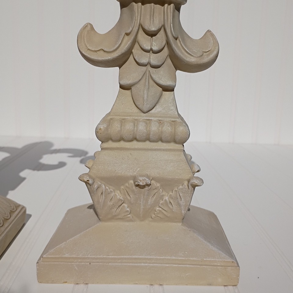 Set of 2 Fleur-De-Lis Figurines Faux Stone Statues French Country ...
