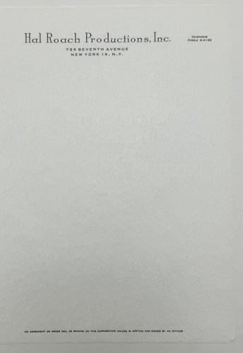 Hal Roach Studios New York Onion Skin Letterhead Stationery | eBay