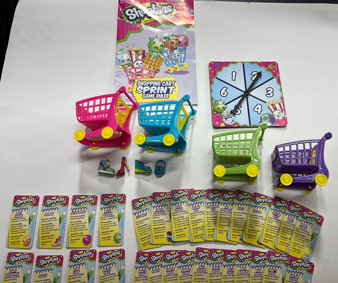 Shopkins game pieces and accessories carts shoes cards game board ...