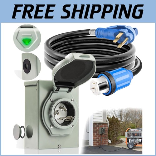 Compact 50 Amp Generator Inlet Box + 15FT Cables for Easy Setup and ...