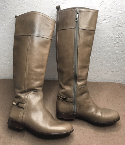TORY BURCH Jess Riding $525 Sz 7M Brown Leather Knee High Side Zip ...