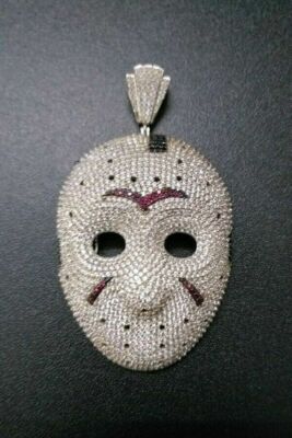 Men's "Jason Mask" Charm Pendant Round Cut Moissanite Real 925 Sterling ...