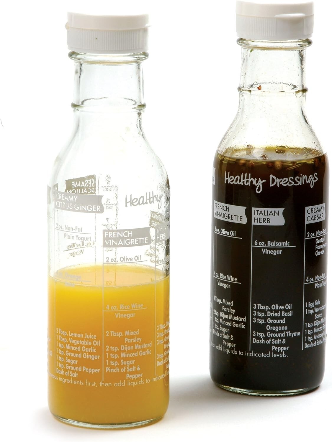 Glass Salad Dressing Shaker with Airtight Lid - 11oz Capacity - 6 Low ...