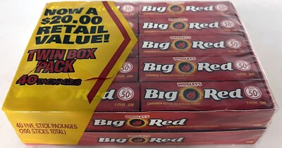 Wrigley's Big Red Gum 40 Packs 5 Sticks Each Bubble Chewing Bulk Candy ...