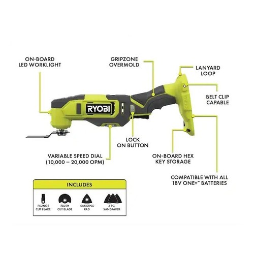 RYOBI ONE+ 18V Cordless Multi-Tool Plunge/Flush Cut Blade 3 Sanding ...