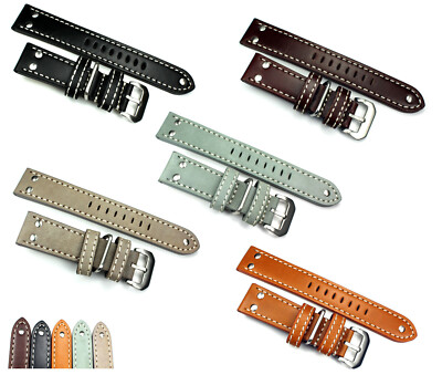 XL 22mm PILOT AVIATOR MILITARY STYLE robust leather BAND QUALITY STRAP ...