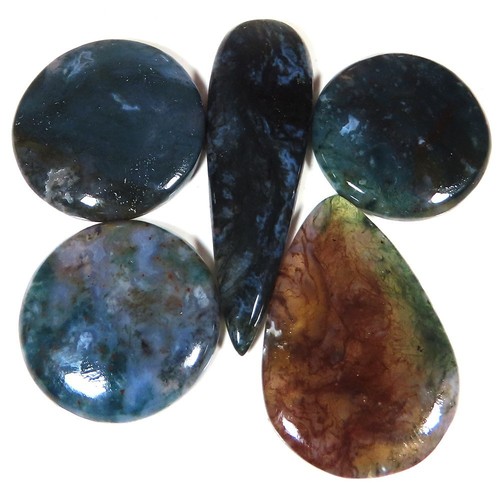 Naturel Mousse Agate Cabochon Gemme ~ 5 Pièces Lot ~ Gemmes 176.30 CT ...