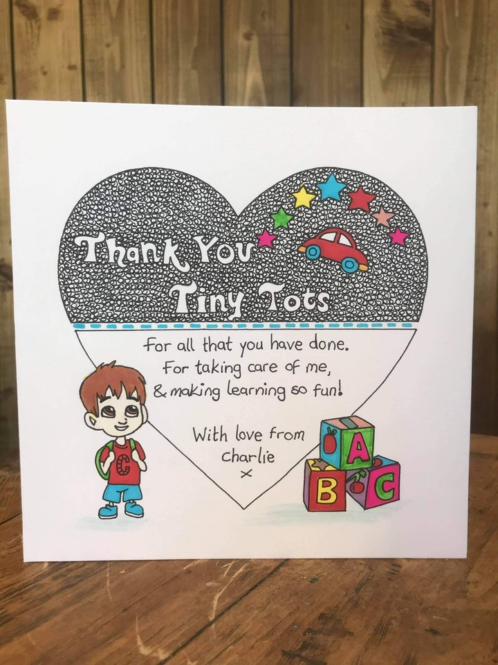 Personalised Hand drawn Cards 8x8" Leavers School Teacher Graduation ...