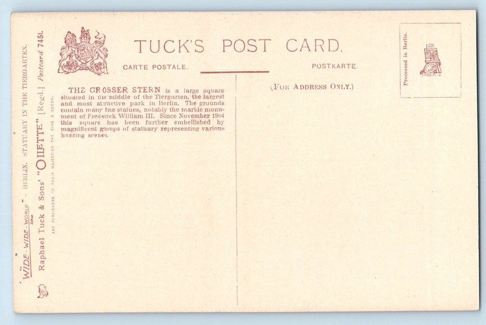 Berlin Germany Postcard Grosser Stern Im Tiergarten c1930s Oilette Tuck ...