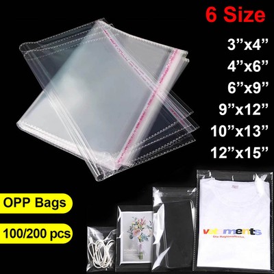 100-200pcs Self Adhesive Cellophane Bags Clear Resealable Plastic OPP ...
