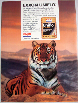 1985 Color Ad Exxon Uniflo Motor Oil Featuring the Tiger | eBay