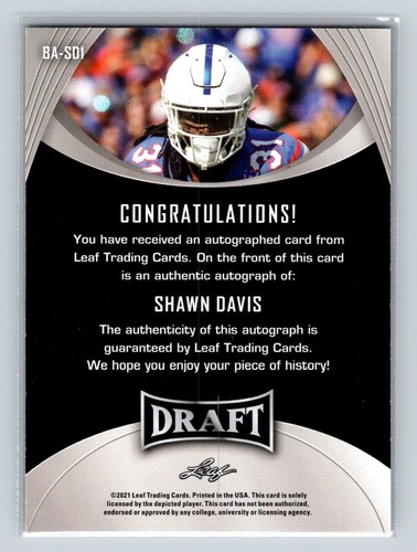2021 Leaf Draft - Autographs Shawn Davis #BA-SD1 (AU, RC) for sale ...