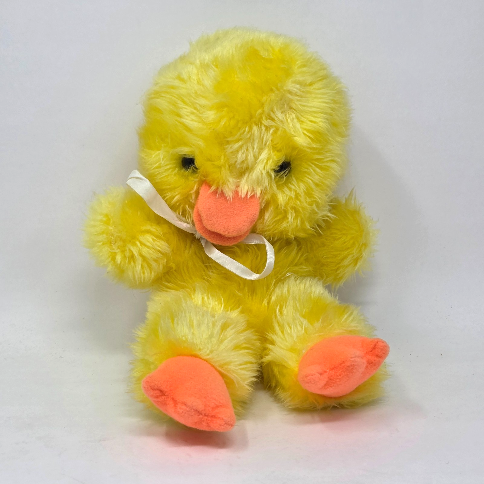 12" VINTAGE RUSS BERRIE YELLOW + ORANGE FLUFFY DUCK STUFFED ANIMAL ...